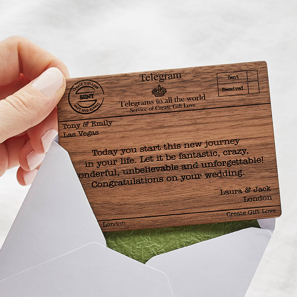 personalised wood telegram wedding by create gift love ...