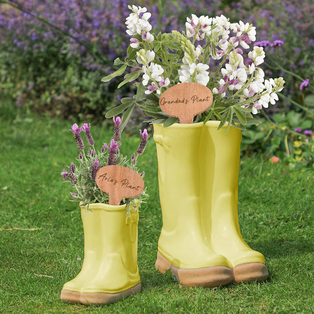 Personalised Yellow Welly Boots Planters By Dibor | notonthehighstreet.com