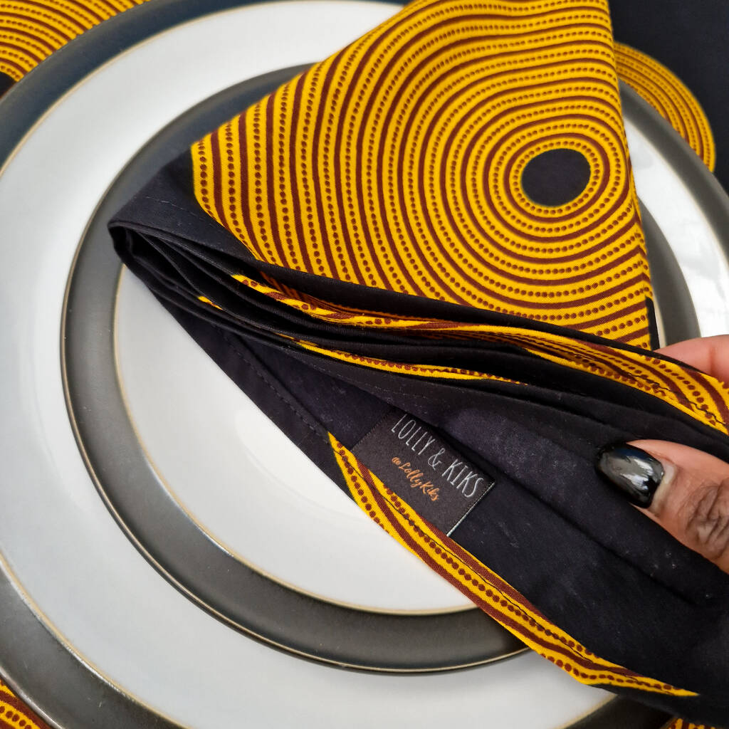 African Print Cotton Napkin | Black Tunde Print By Lolly & Kiks
