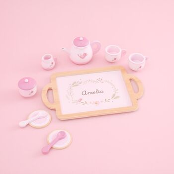 Personalised Pink Wooden Tea Set Toy By My 1st Years ...