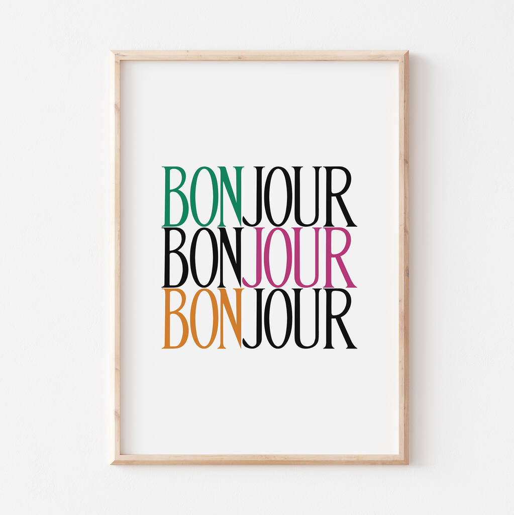 Bonjour French Hello Typography Wall Art Print By Lune Club