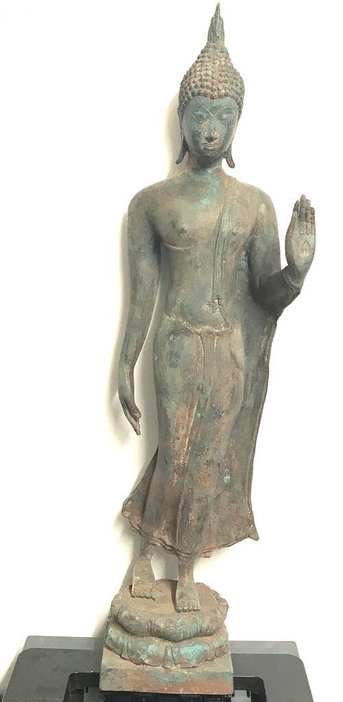 Ornamental Standing Buddha In Brass/Copper Design Five By Chairworks