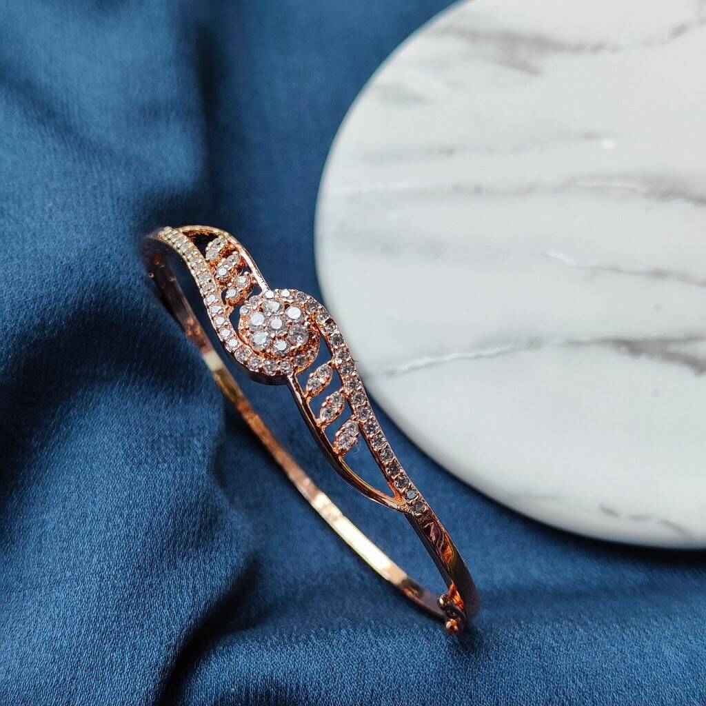 Slim Rose Gold Zircon Stacking Designer Bangle By Sparkling Aura