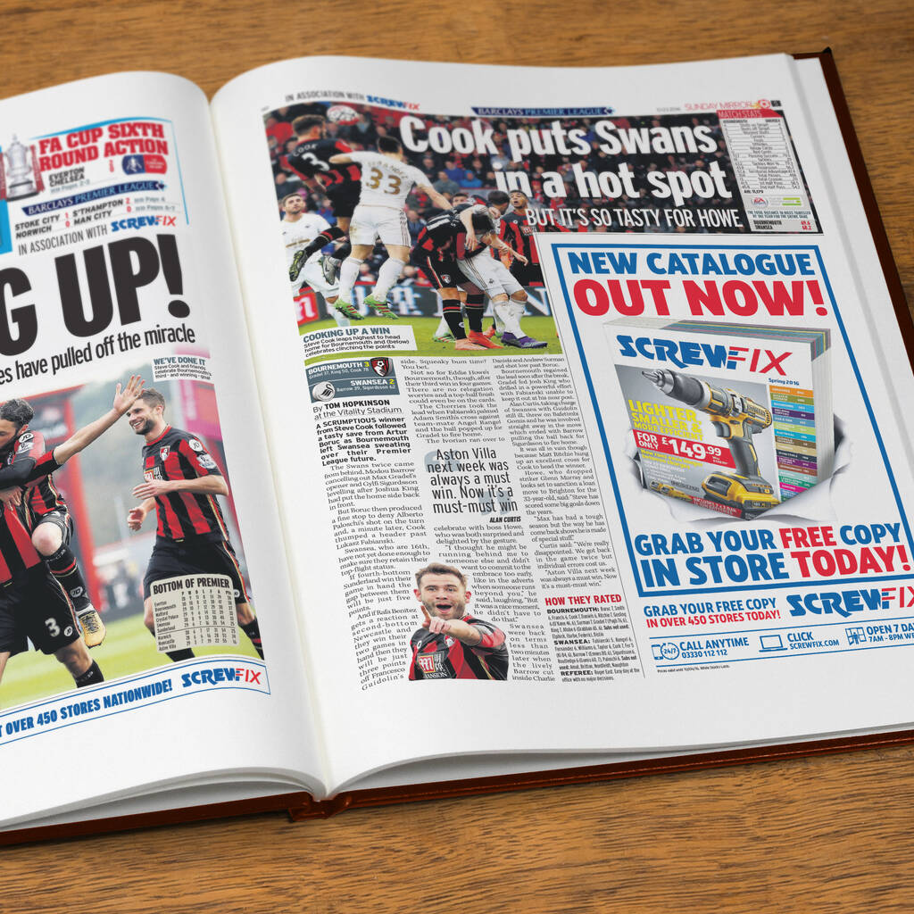 Bournemouth Personalised Football Gift Newspaper Book By Historic ...