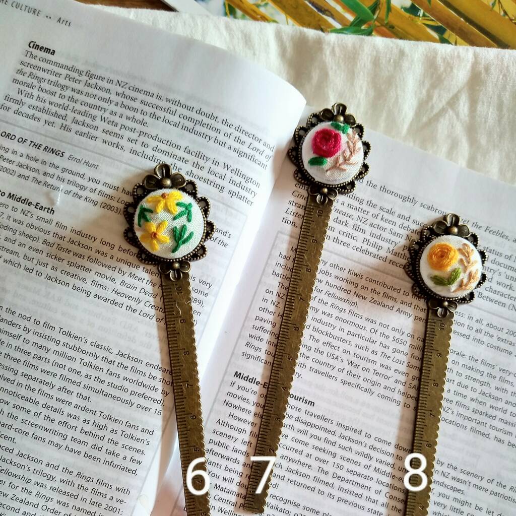 Hand Embroidered Flower On Metal Bookmark By Southsea Linen ...