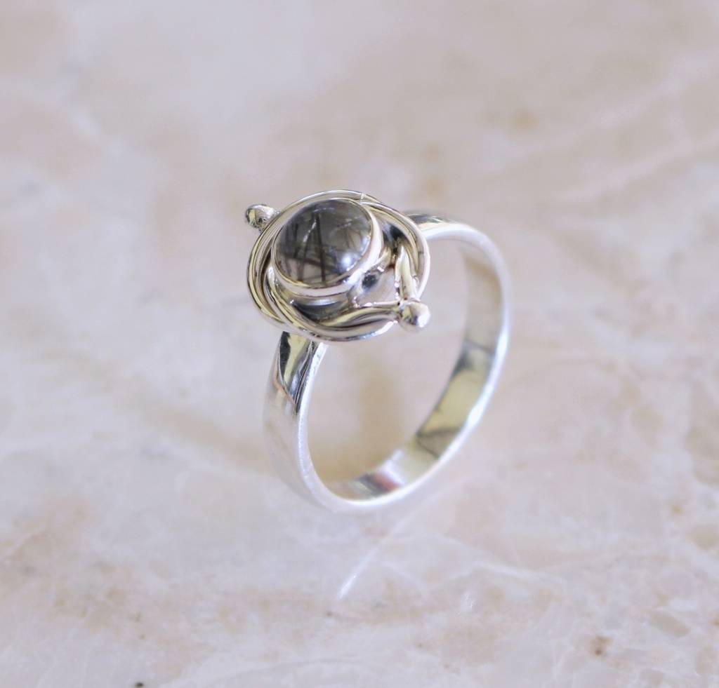 sterling silver black rutile precious stone ring by nikita by niki ...