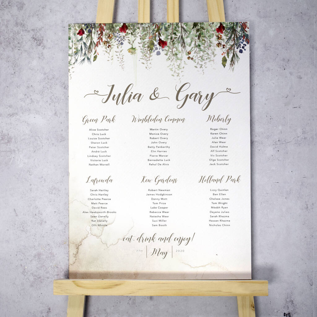 'Whimsical Noel' Table Plan By Julia Eastwood | notonthehighstreet.com
