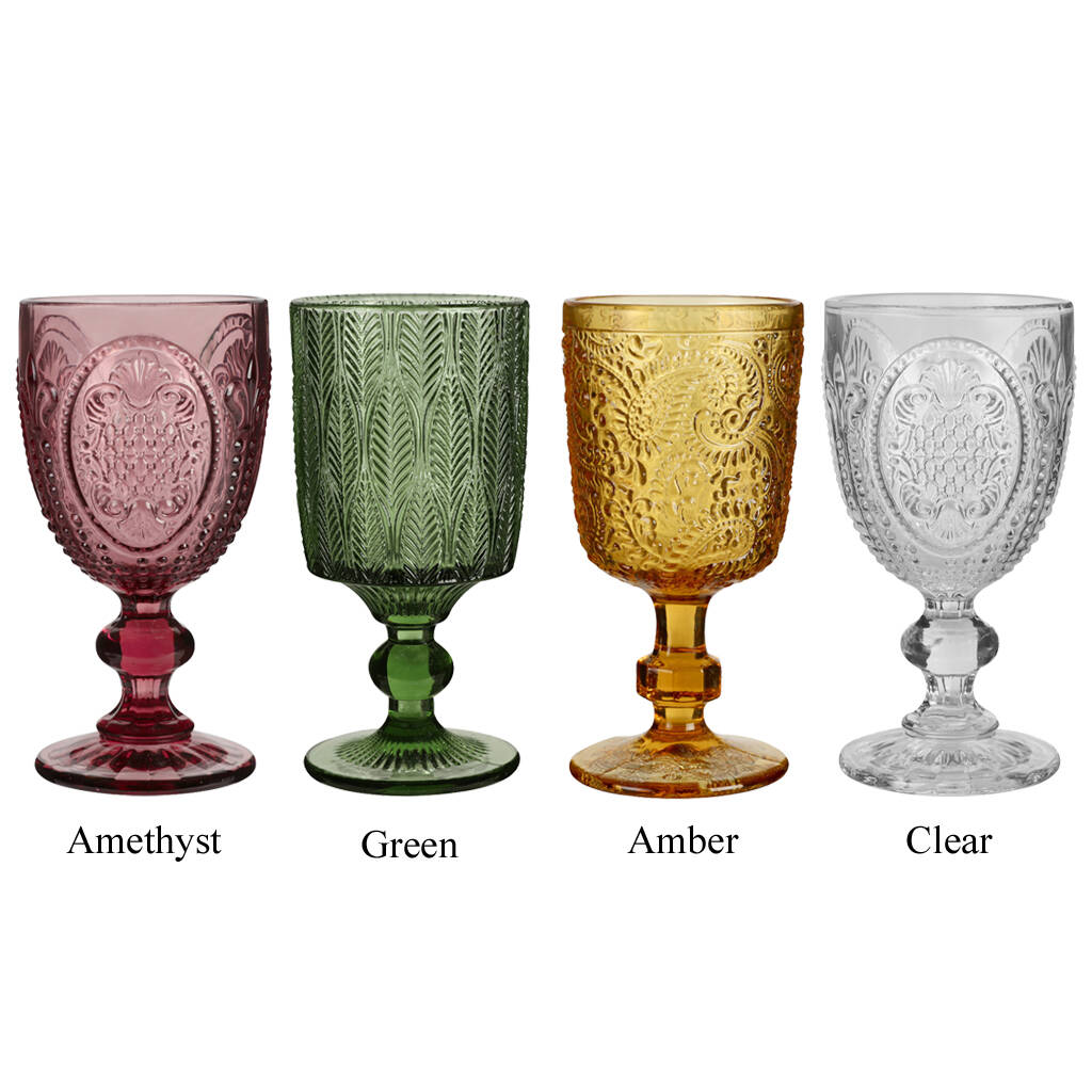 Set Of Four Embossed Coloured Wine Goblets By Dibor ...