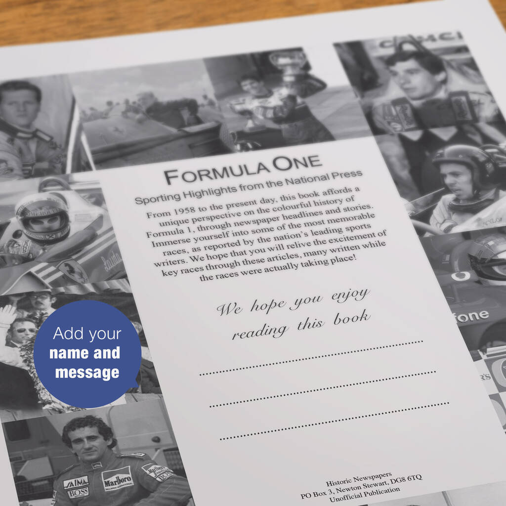 Formula One Personalised UK Sports Gift Newspaper Book By Historic ...
