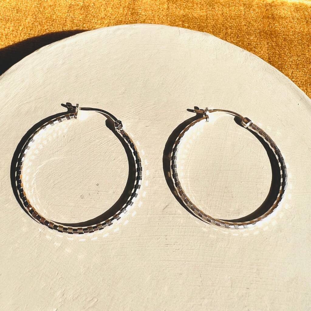 Textured Hoop Earrings In Sterling Silver By The London Earring Company