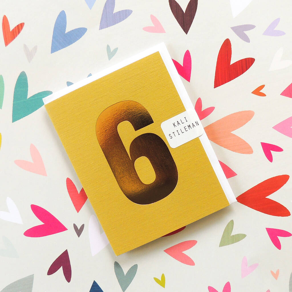 Mini Gold Foiled Number Six Card By Kali Stileman Publishing