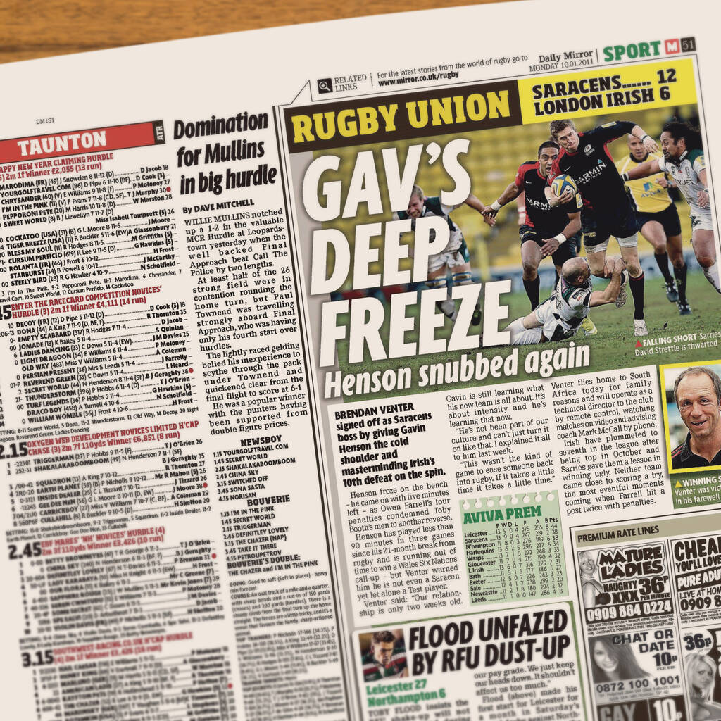 Saracens Personalised Rugby Newspaper Book By Historic Newspapers ...