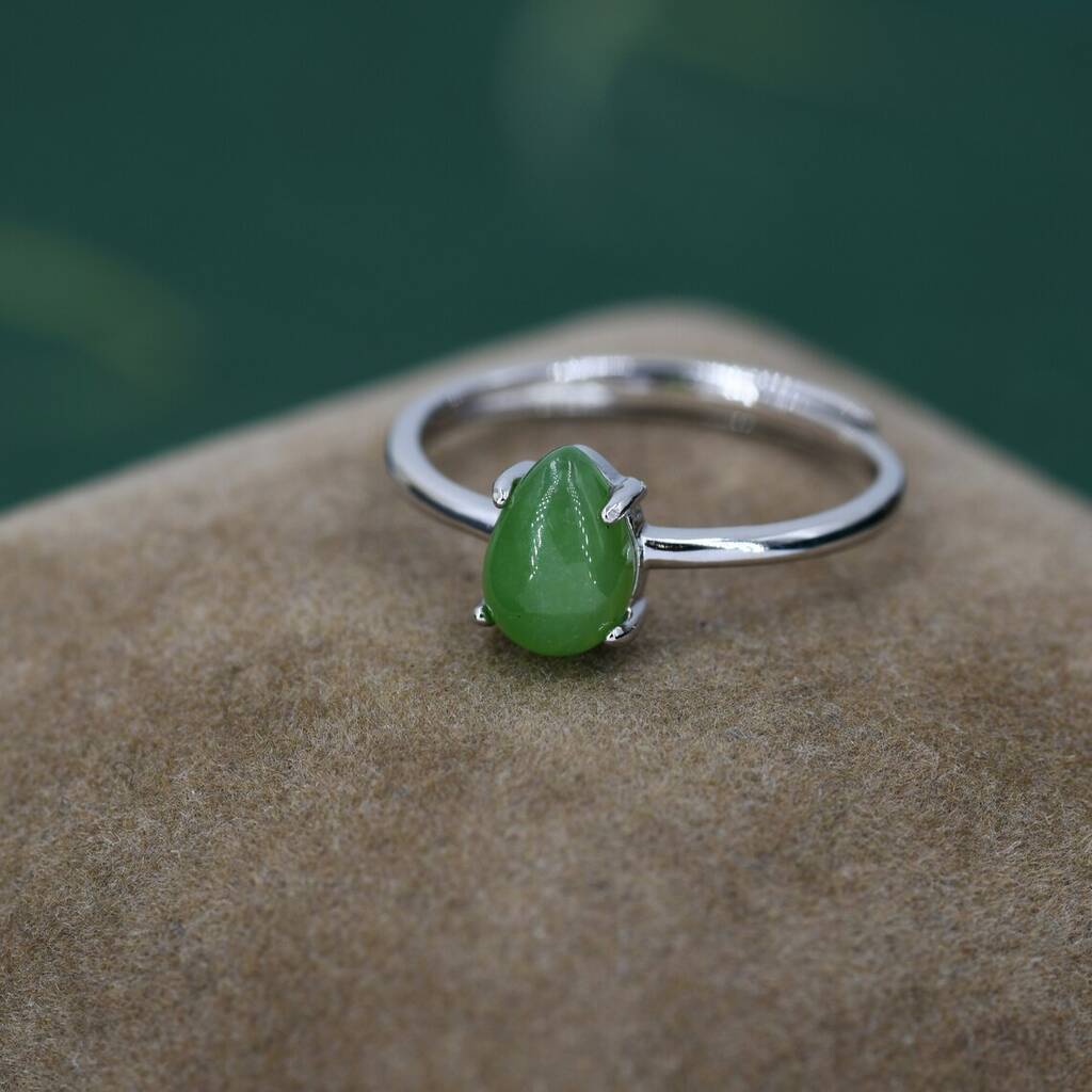 Sterling Silver Natural Jasper Jade Droplet Ring By Silver Rain Silver