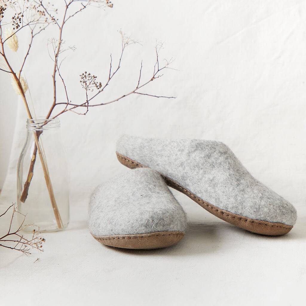 Fair Trade Handmade Eco Felt Mule Slippers Suede Sole By Aura Que ...