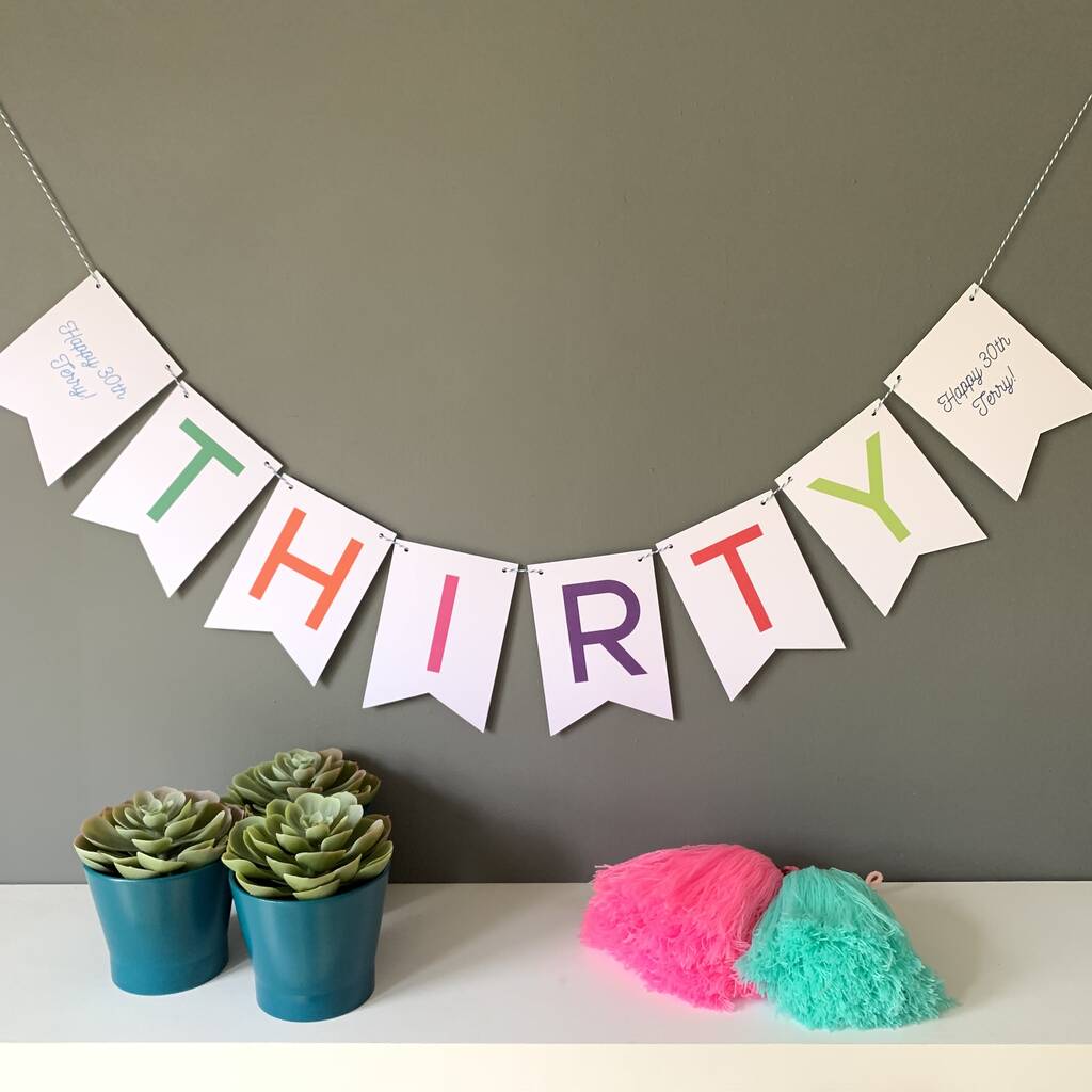 Thirty Birthday Party Banner Bunting Decoration By Daisyley Designs ...