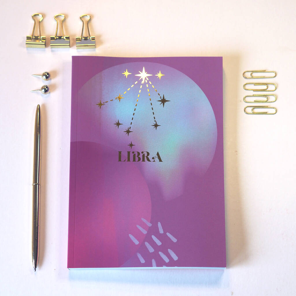 Libra Zodiac A5 Lined Luxury Notebook With Gold Foil By Georgia B ...