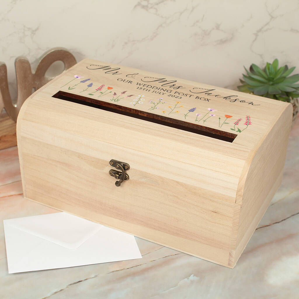 Personalised Wild Flowers Wedding Cards Post Box Chest By Love Lumi Ltd ...