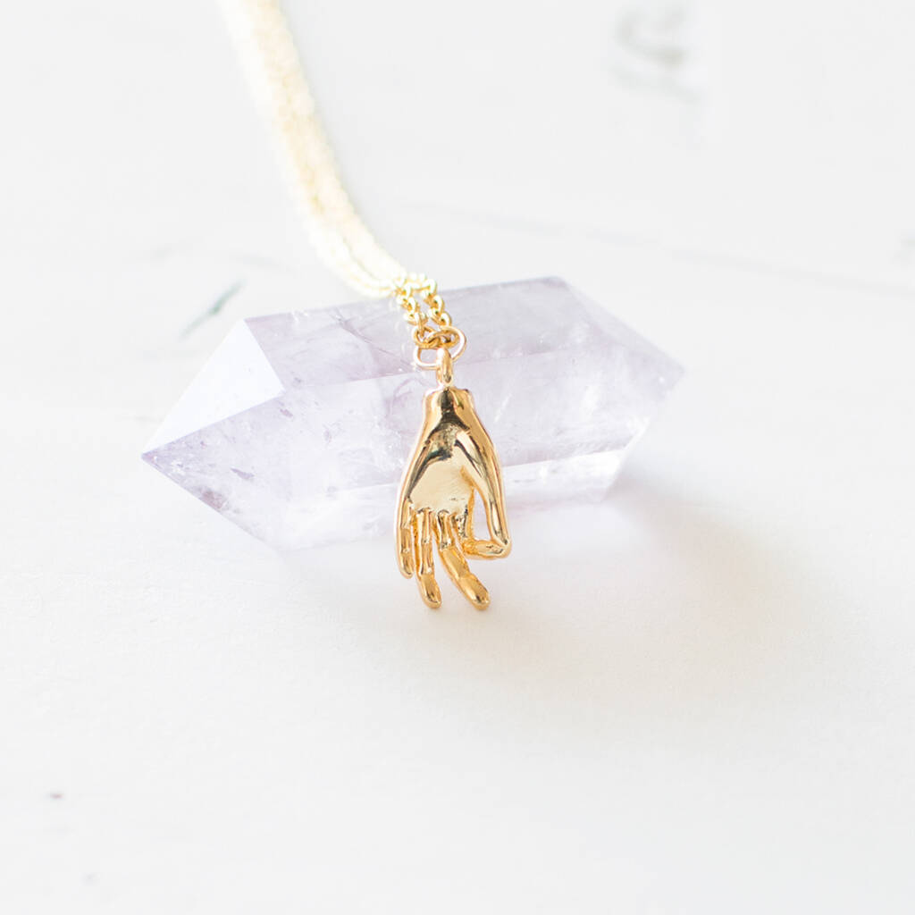 Gold Plated Meditation Hand Necklace By Juju Treasures