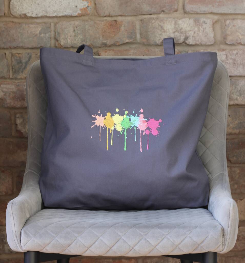 Large Grey Tote Bag With Paint Splash Design By Cosmo gets crafty