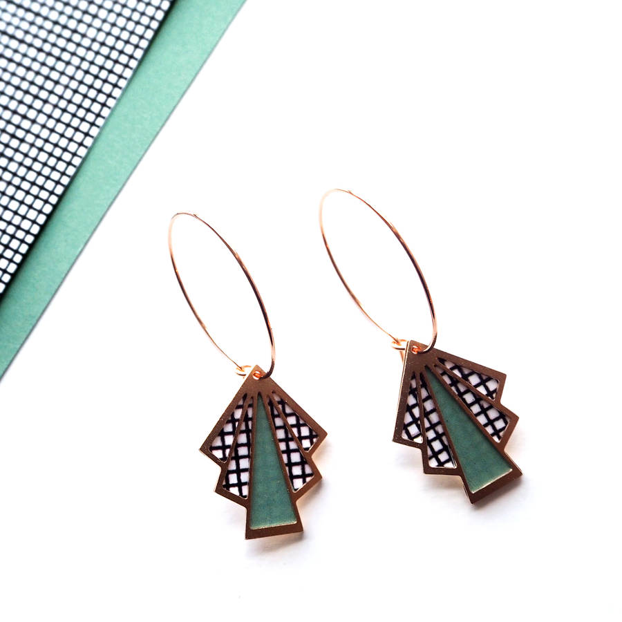 rose gold graphic print geometric hoop dangle earrings by mica peet ...