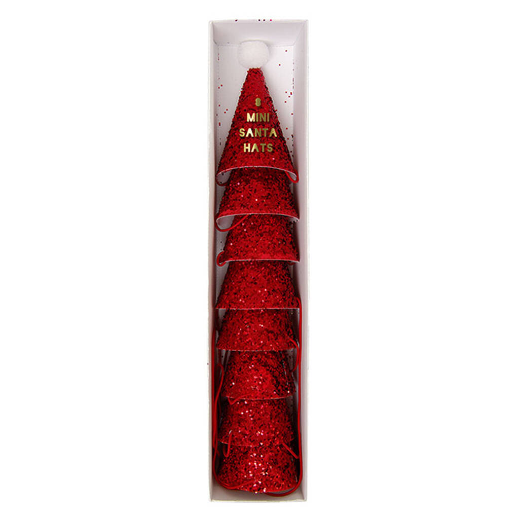 Red Glitter Santa Party Hats Pack Of Eight By Little Lulubel
