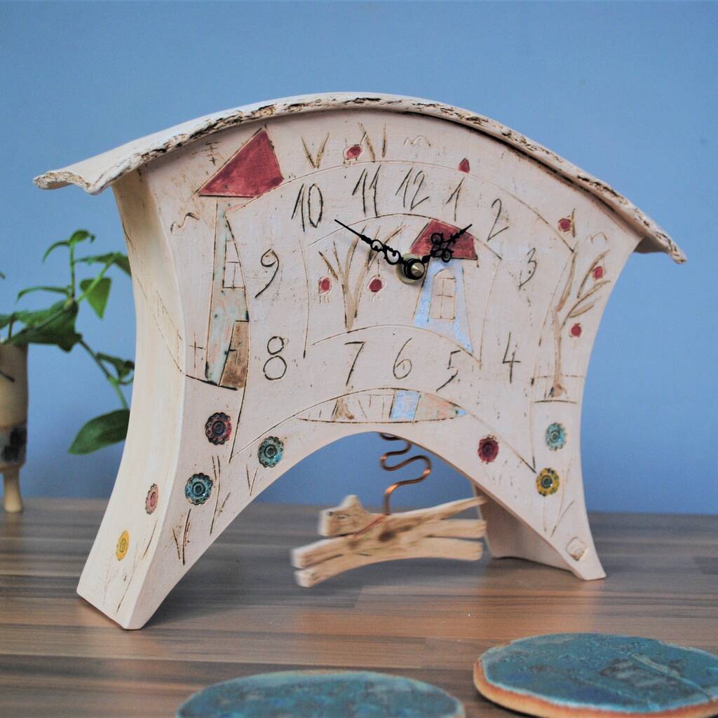 Large Unusual Mantel Clock With Pendulum Dog By IGstudio Ceramics ...