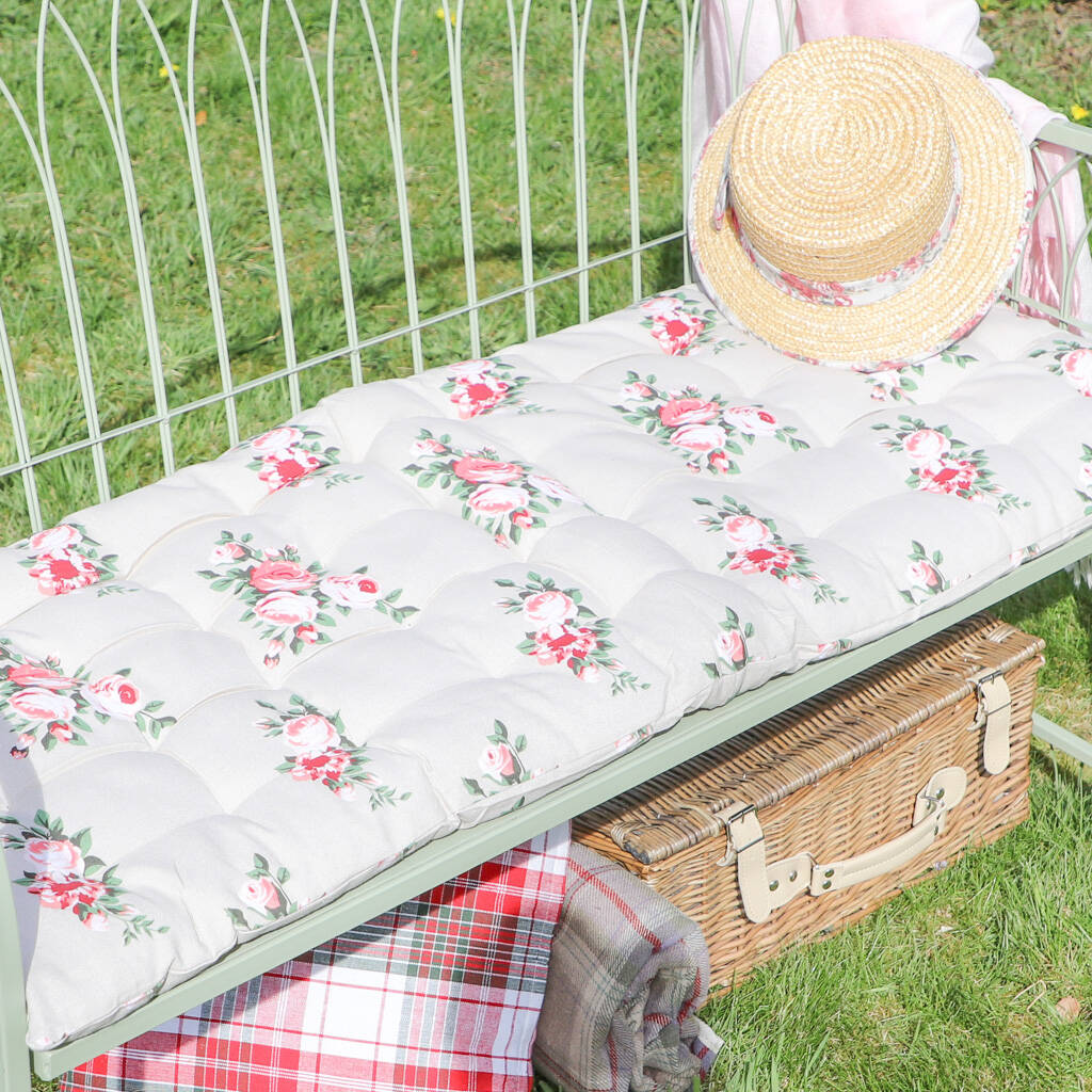 cottage rose padded garden bench cushion by dibor | notonthehighstreet.com
