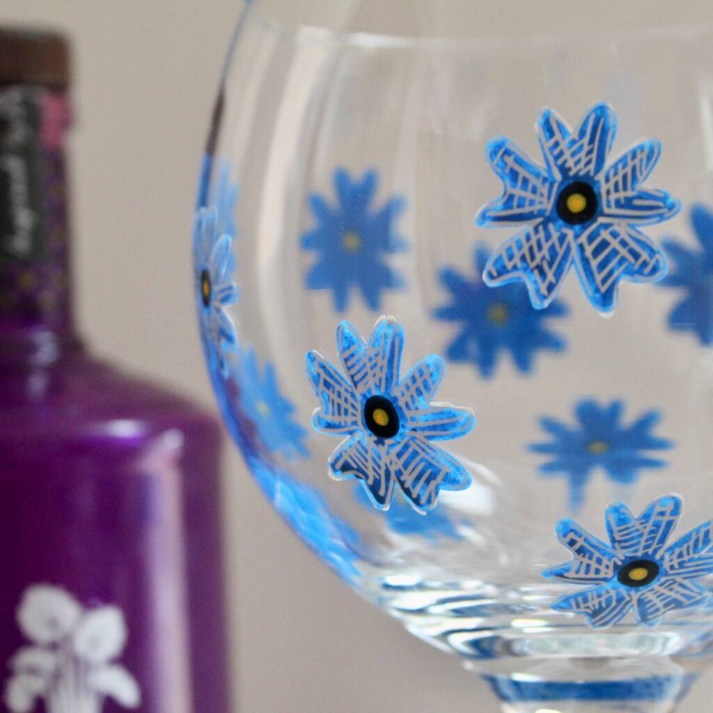 Blue Forget Me Not Painted Gin Glass By Samara Ball Designs ...