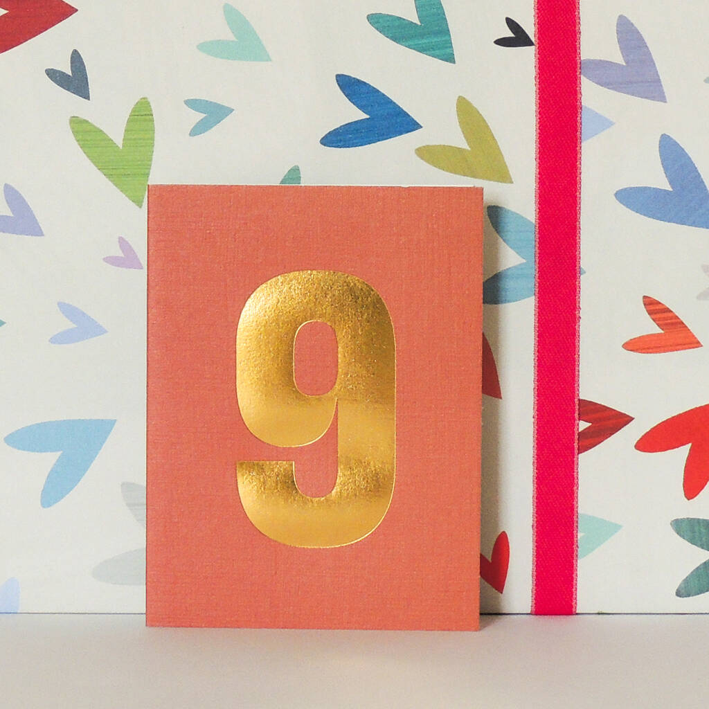 Mini Gold Foiled Number Nine Card By Kali Stileman Publishing