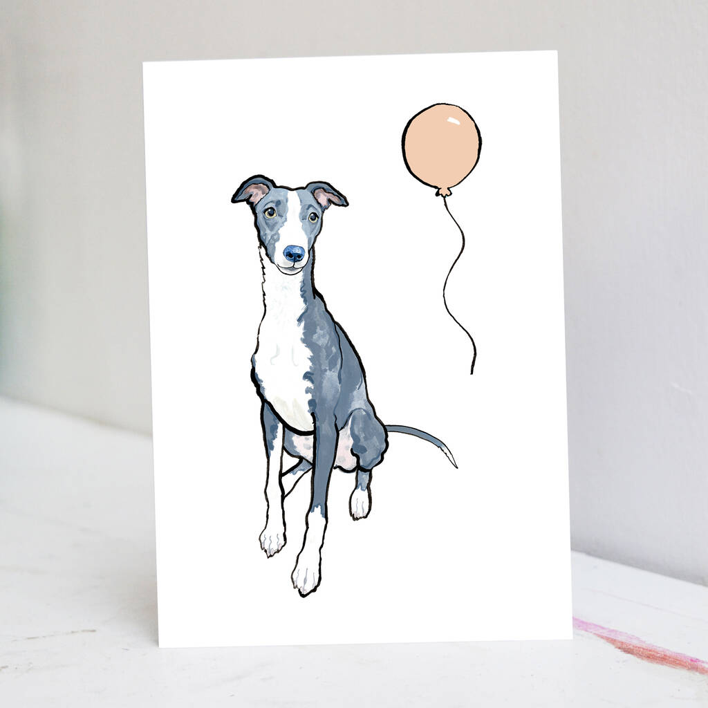 Blue Whippet Birthday Card By Pet Portrait Illustration ...