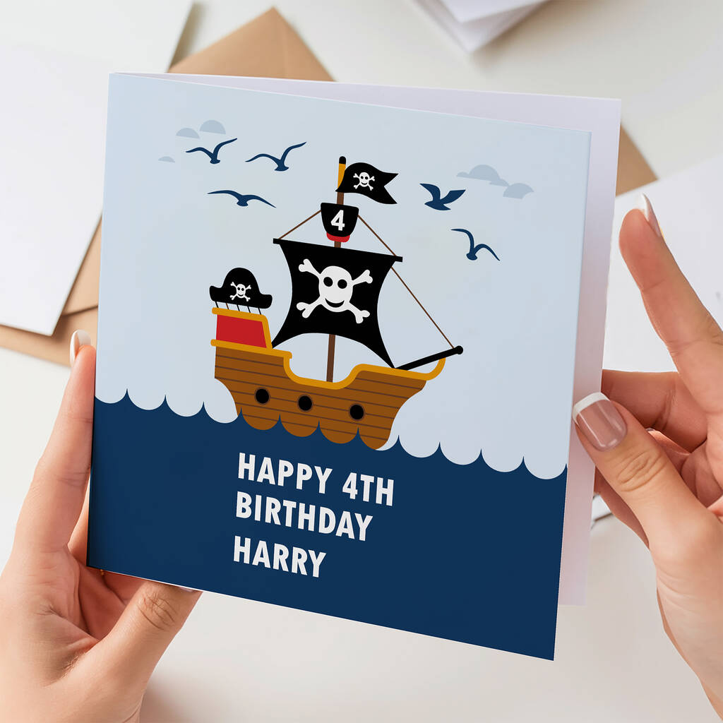 Personalised Pirate Ship Birthday Card For Kids By Uniqueful