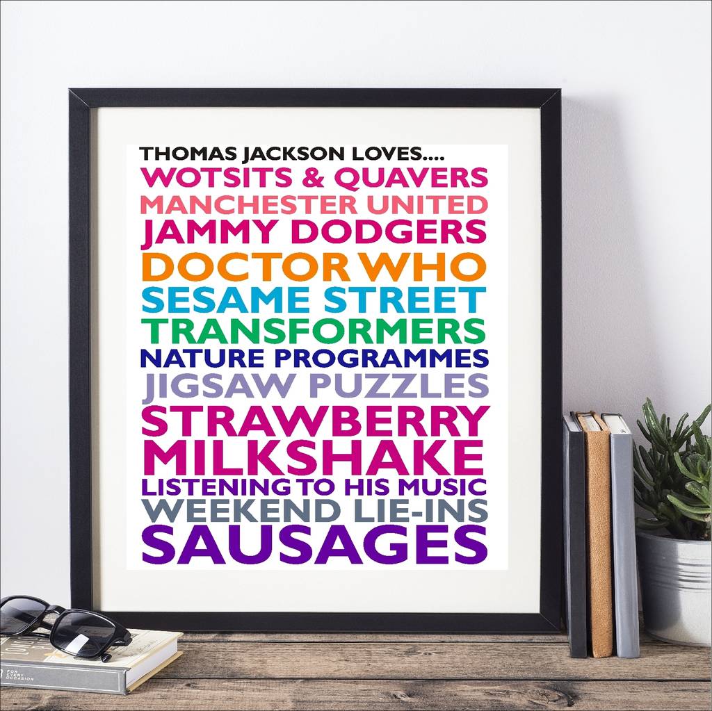 personalised 'favourite things' framed print by rael & pappie ...