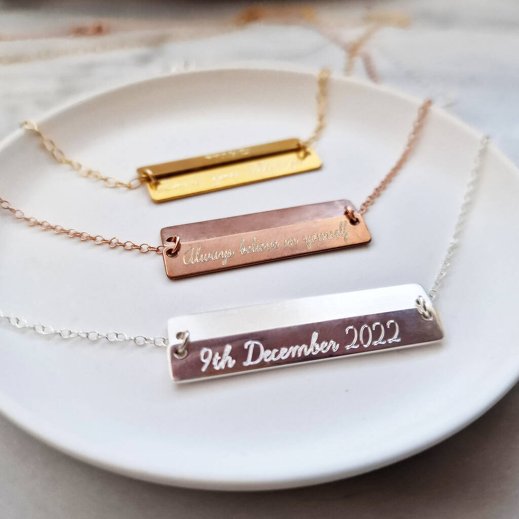 Personalised Name Bar Necklace With Hidden Message By Joanna Emily