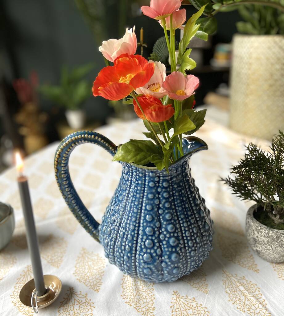 Indigo Blue Urchin Jug Vase By The Forest Co Notonthehighstreet