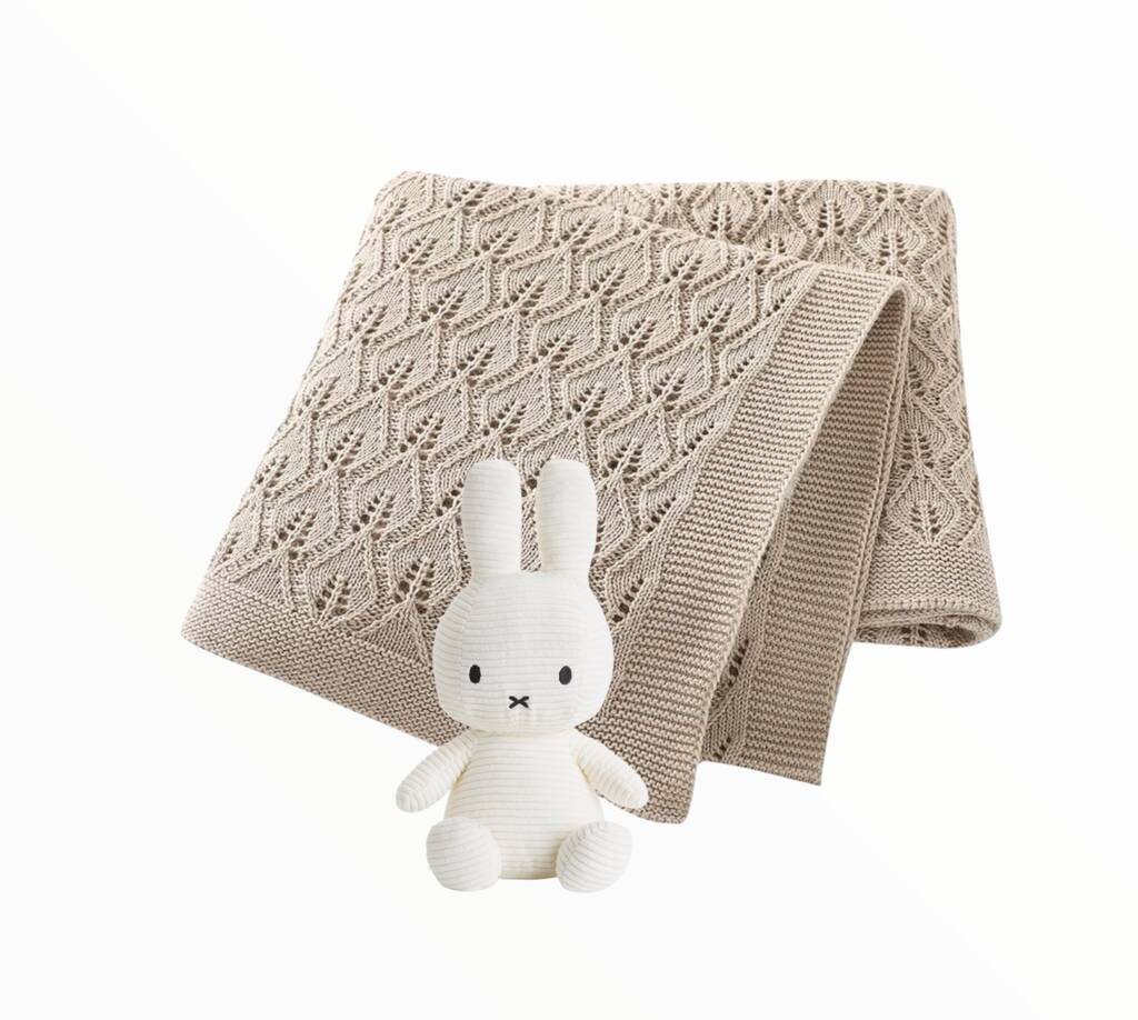 Beige Pure Cotton Leaf Knitted Cellular Baby Blanket By BabyBells ...