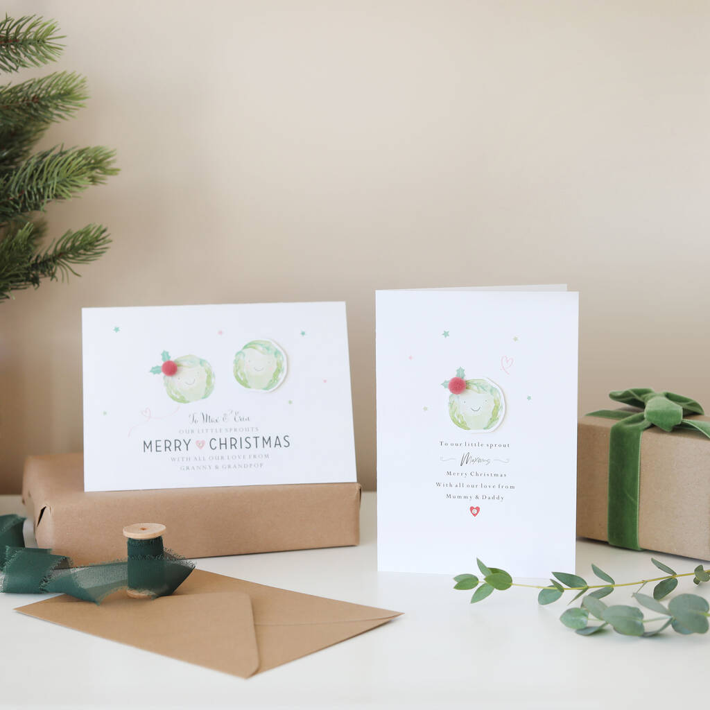 Personalised Double Sprout Christmas Card By Button Box Cards