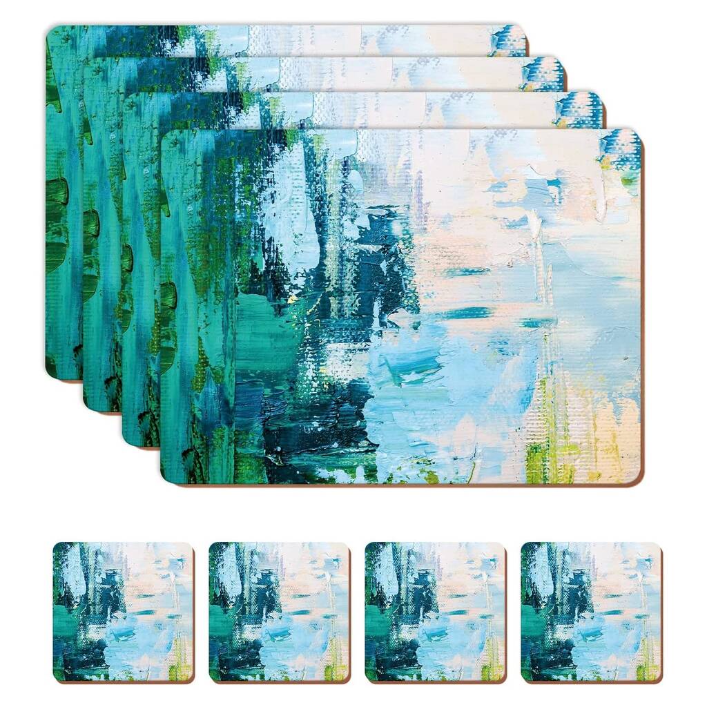 Set Of Four Abstract Painting Wooden Table Mats By Momentum