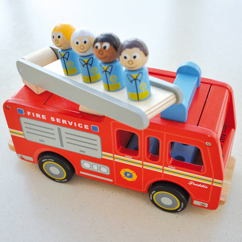 quality red fire engine with firemen by jammtoys wooden toys ...