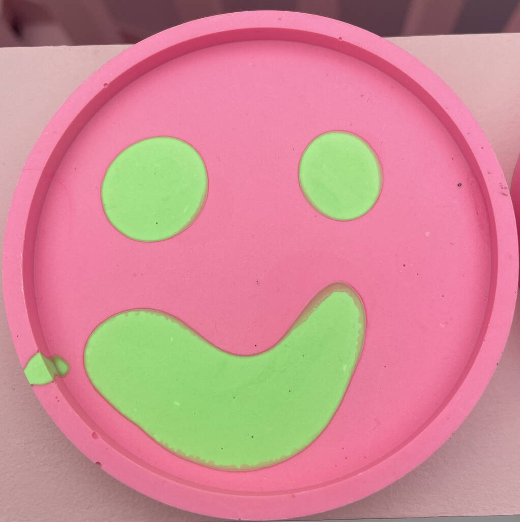 Smiley Face Coasters Neon Pink And Green Set Of Two By Made By Robyn ...