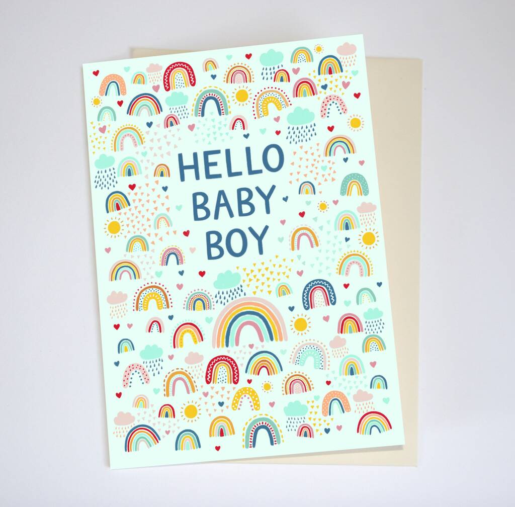 New Baby Card Blue Rainbows Hello Baby Boy By Emma Randall ...
