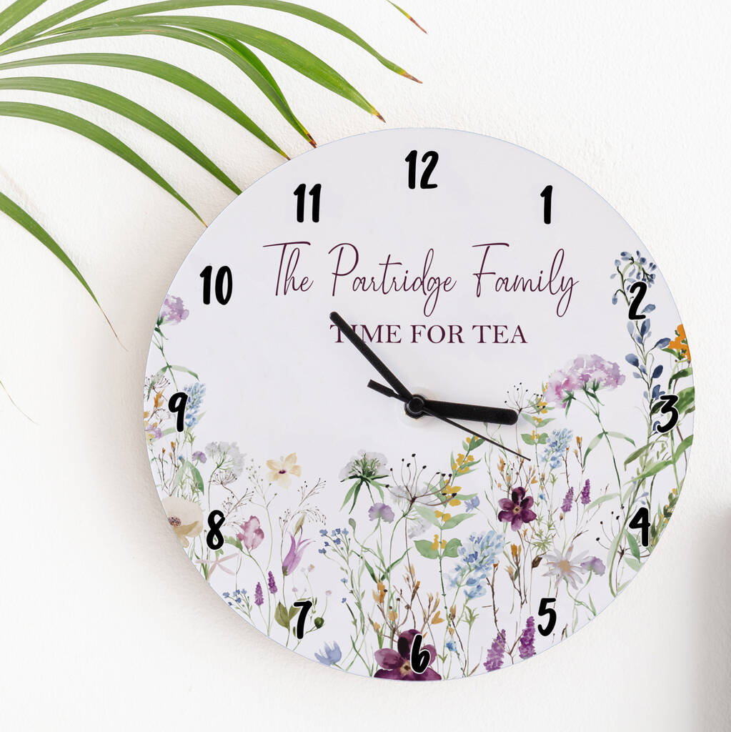 Wildflowers Personalised Family Home Wall Clock By The Gifting Knot ...