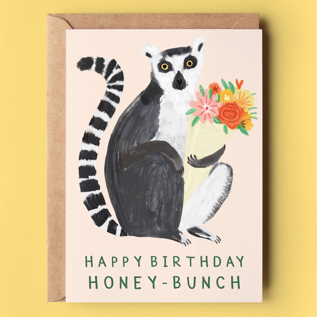 Honey Bunch Lemur Birthday Card By Darcie Olley