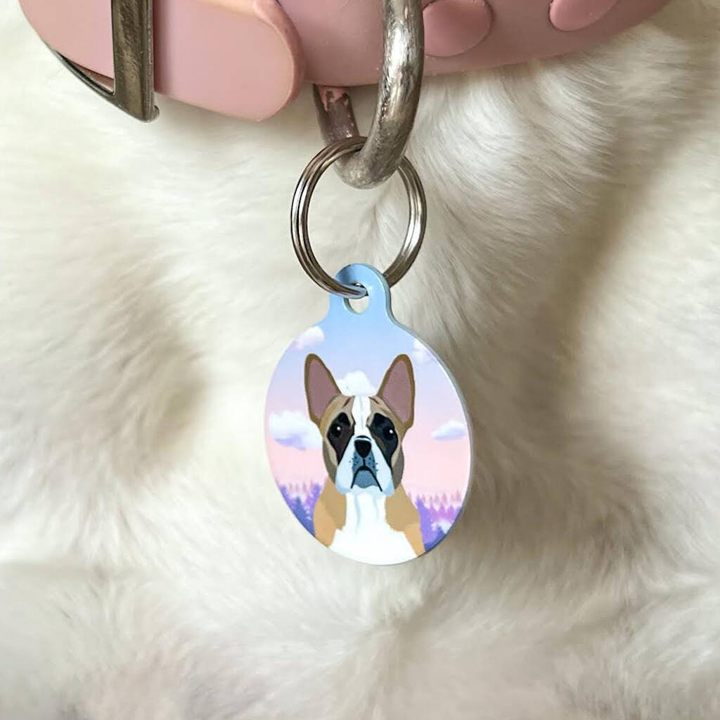 Dog ID Tag Illustrated Custom Misty Morning Forest By Hoobynoo