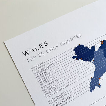 Blue Wales Golf Course Map And Checklist Top 50 By Replay Prints ...