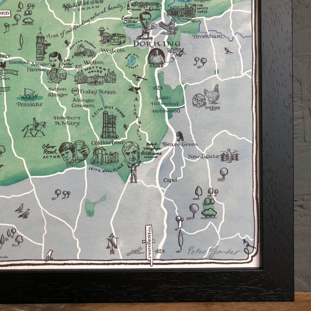 map of dorking signed print by have a gander | notonthehighstreet.com