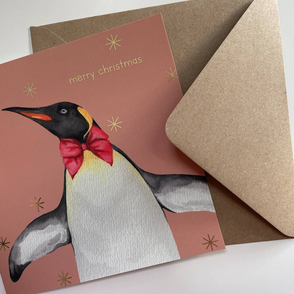 Gold Foil Penguin Christmas Card By lil wabbit | notonthehighstreet.com