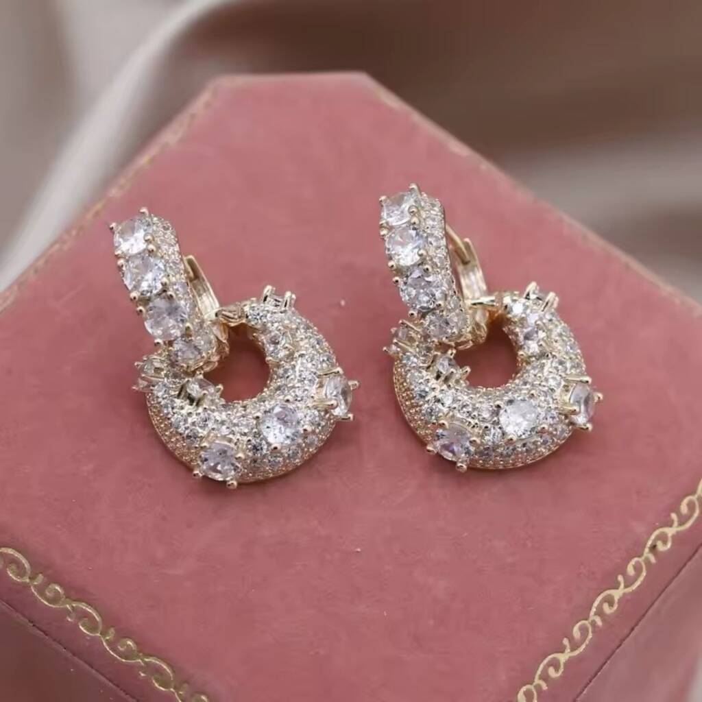 Monaco D’or Gold Pavé Crystal Lock Key Gala Drop Earrings By Sade Noveau