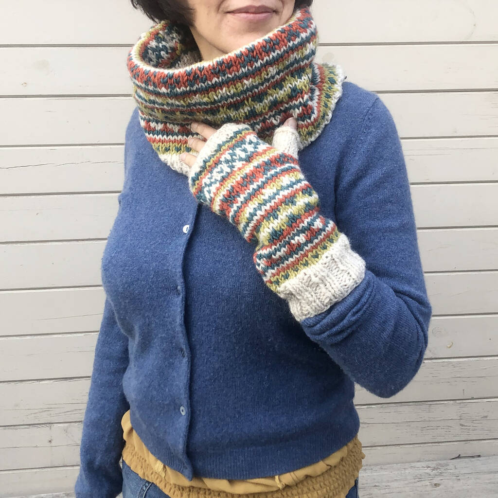fair trade fair isle knit wool lined neckwarmer scarf by aura que ...