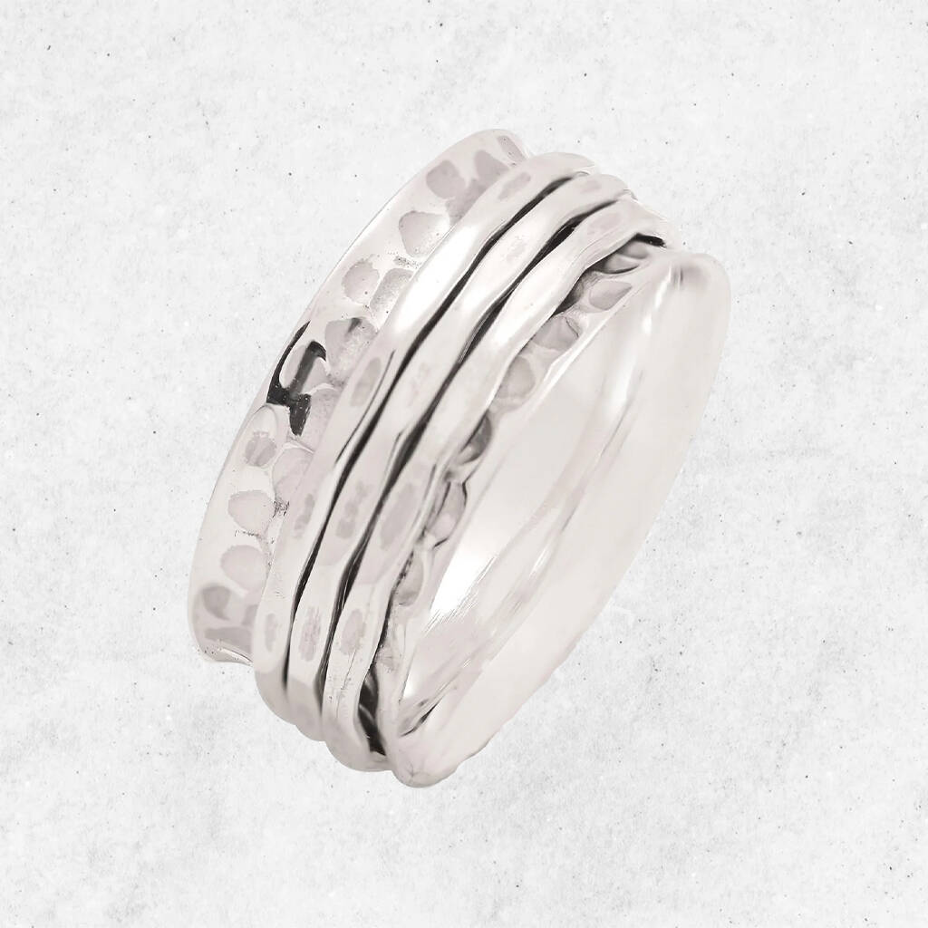 Personalised Triple Banded Hammered Spinner Ring By Songs of Ink and ...