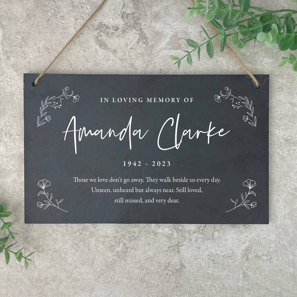 Personalised Wreath Memorial Slate Hanging Plaque 25 X 15cm By The ...